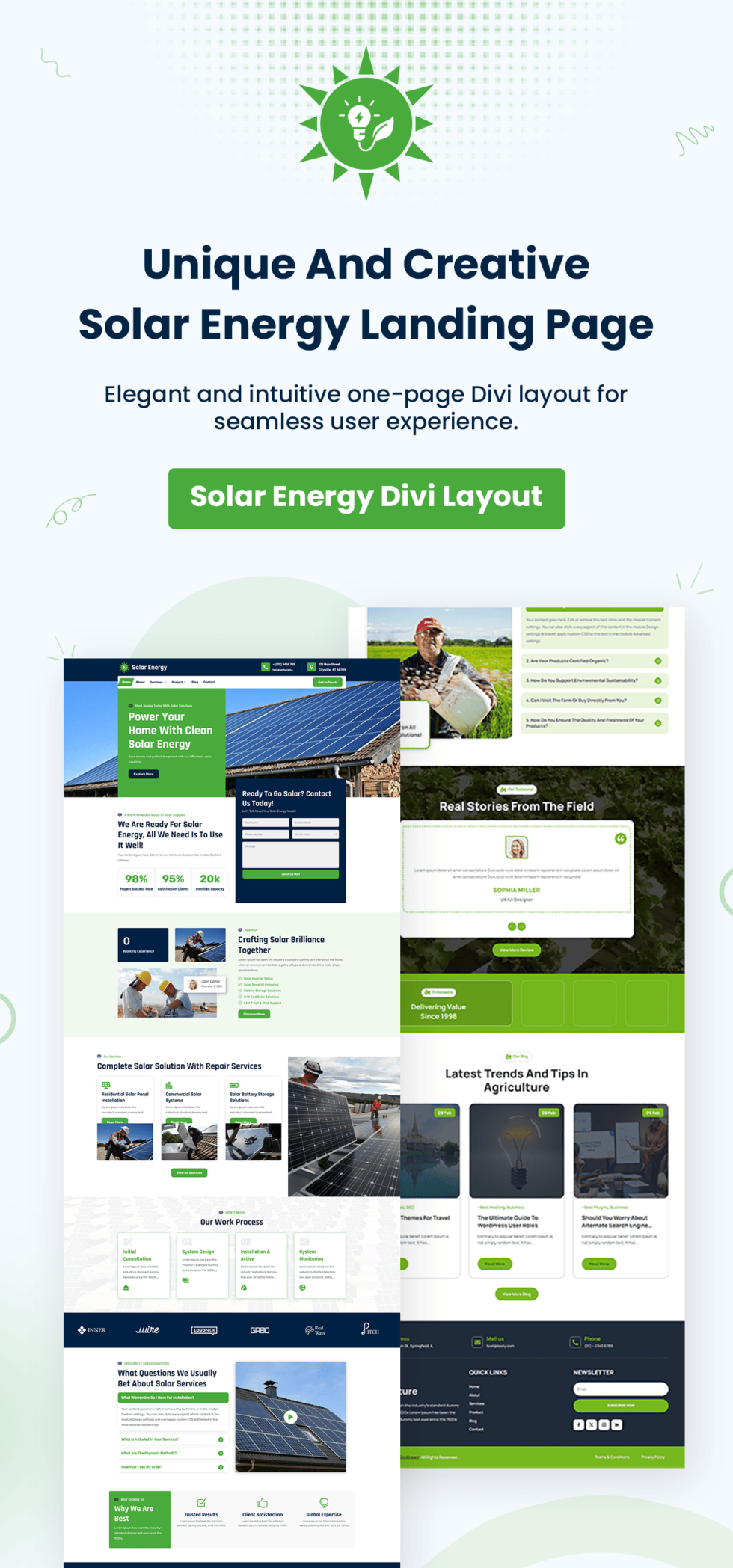Solar Energy Home Page Divi Layout - DiviDream | The Divi Marketplace
